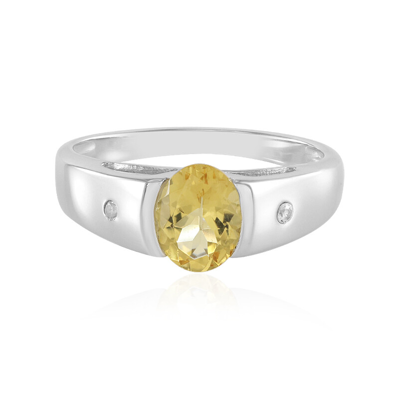 Anello d'argento con berillo giallo brasiliano e topazio bianco, 1ct